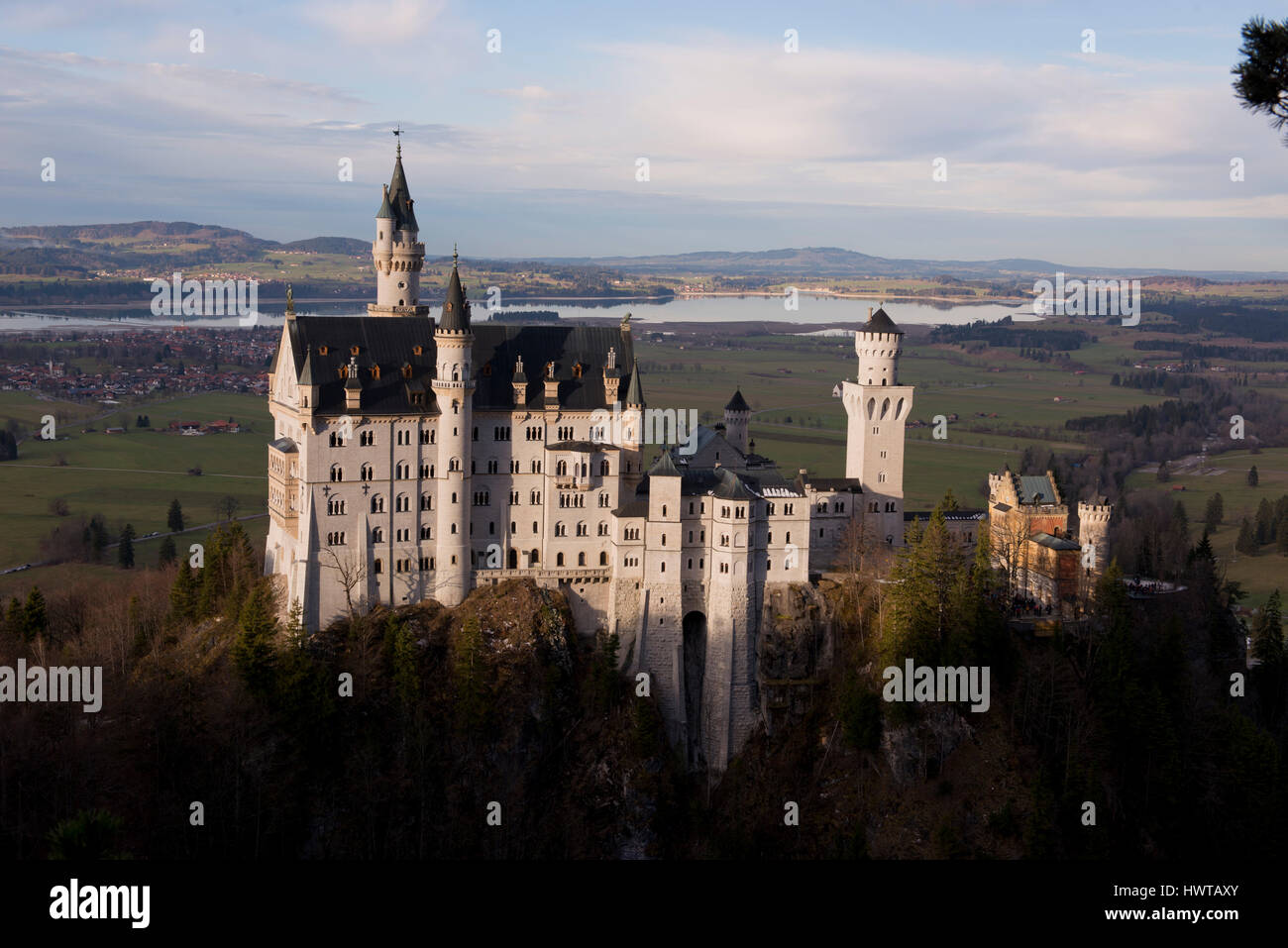 The white castle of Neuschwanstein, built by Ludwig of Bavaria at the ...
