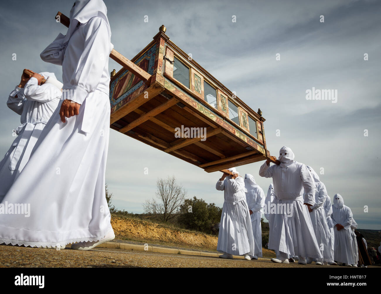 Easter traditional procession in brotherhood with coffin Stock Photo ...