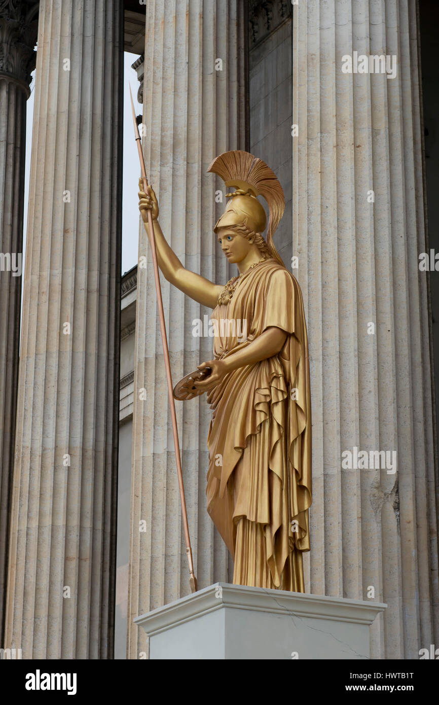 Statue of Athena on the facade of the Staatliche antikensammlungen ...