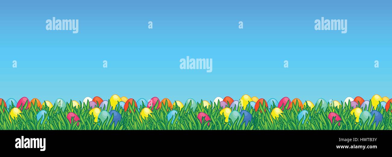 Easter wide seamless border. Background with bright green grass and ...