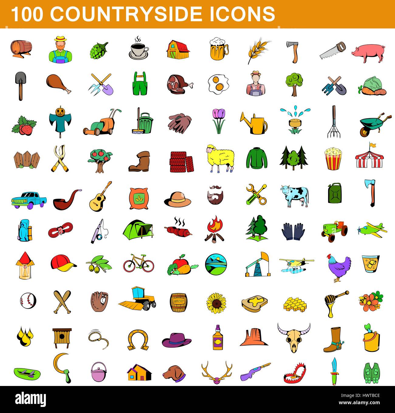 100 countryside icons set, cartoon style Stock Vector Image & Art - Alamy