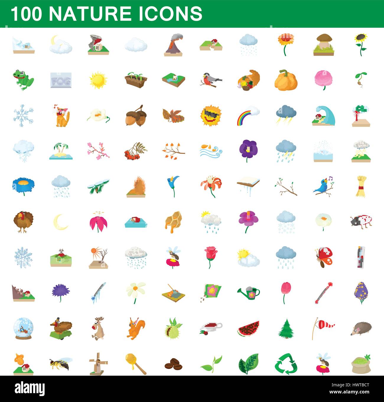 100 nature icons set, cartoon style Stock Vector Image & Art - Alamy