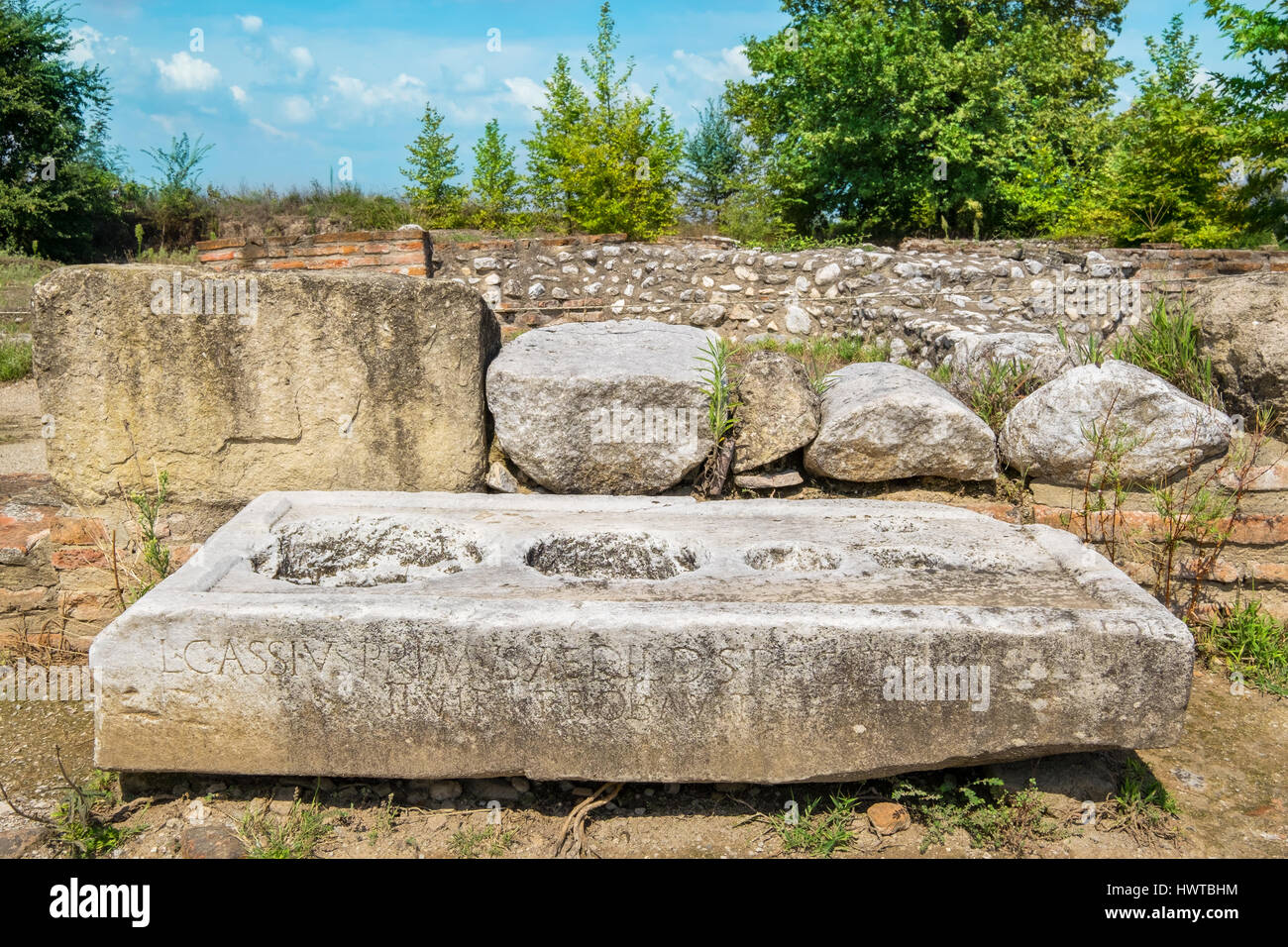 Ruins and old marble at the Archaeological Park of Dion. Pieria ...