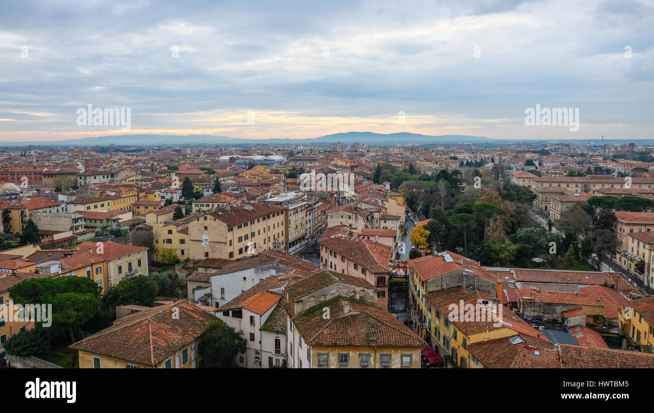 A panoramic view of Pisa from the top of the Leaning Tower, Italy Stock ...