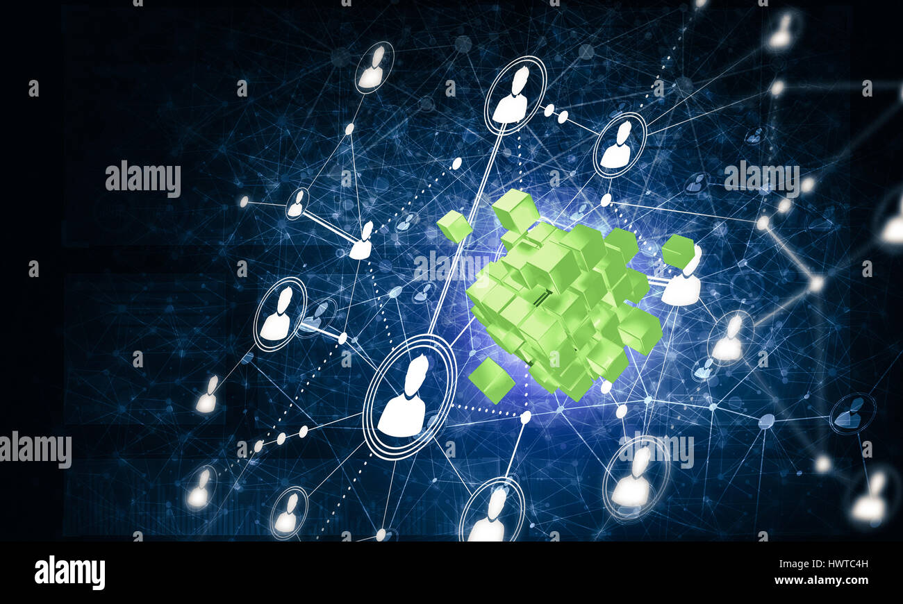 Concept of Internet and networking with digital cube figure on d Stock ...