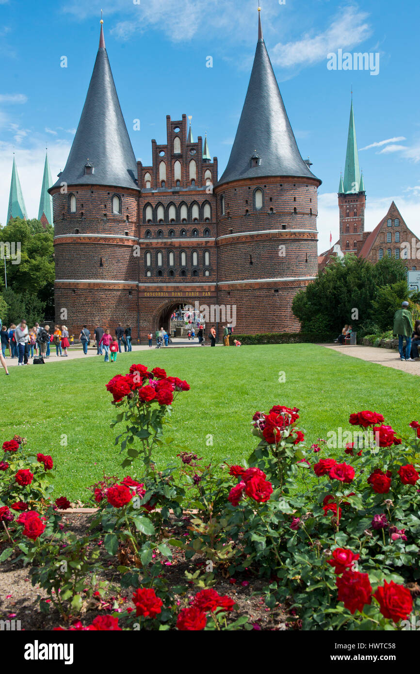 Ancient gate in the center of the hanseatic city of Lubeck, in Germany ...