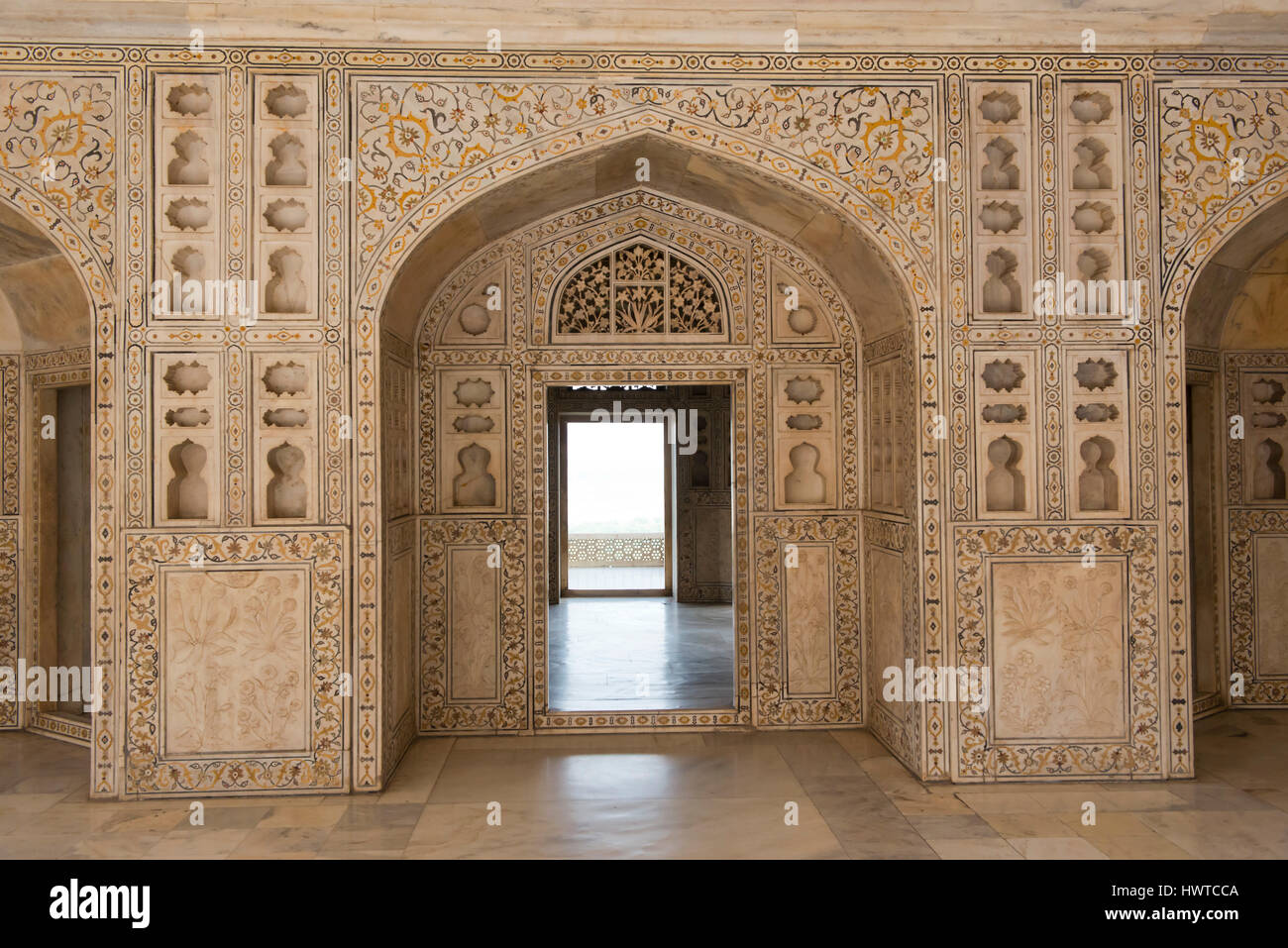 Arches at the Agra Fort, magnificent fortified palace in India. This ...