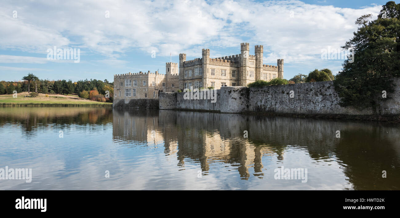 Leeds Castle, Kent, UK - Panorama of the castle and the grounds and its ...
