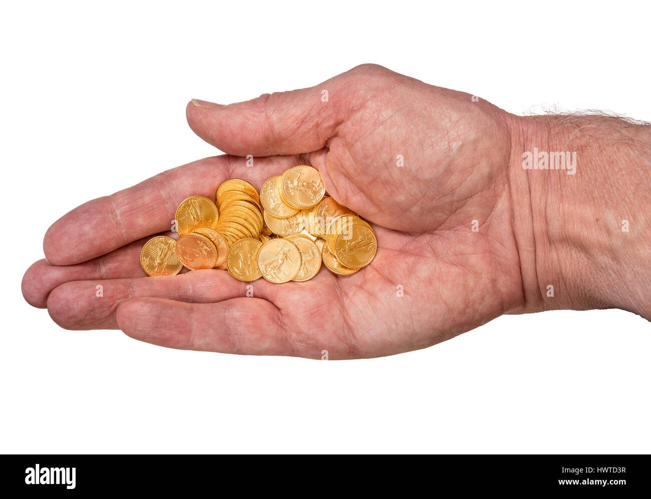 Gold coin ounce hand hi-res stock photography and images - Alamy