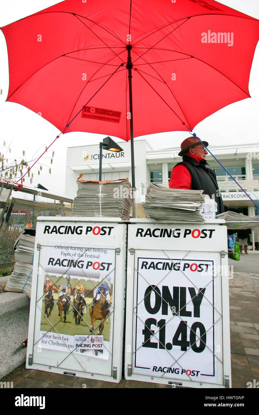 NEWSTAND OUTSIDE THE CENTAUR CHELTENHAM RACECOURSE CHELTENHAM ...