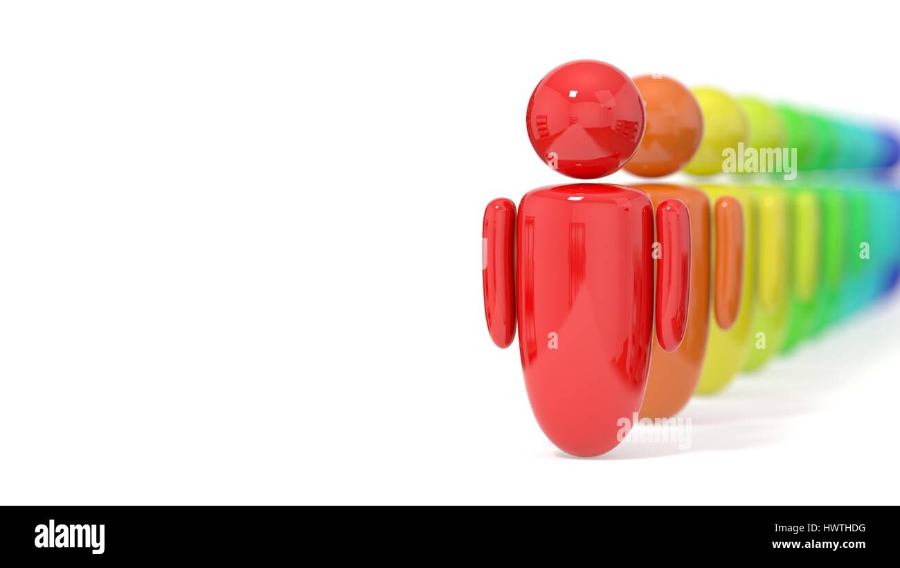 3d illustration of symbolic human figures from red to blue colors ...