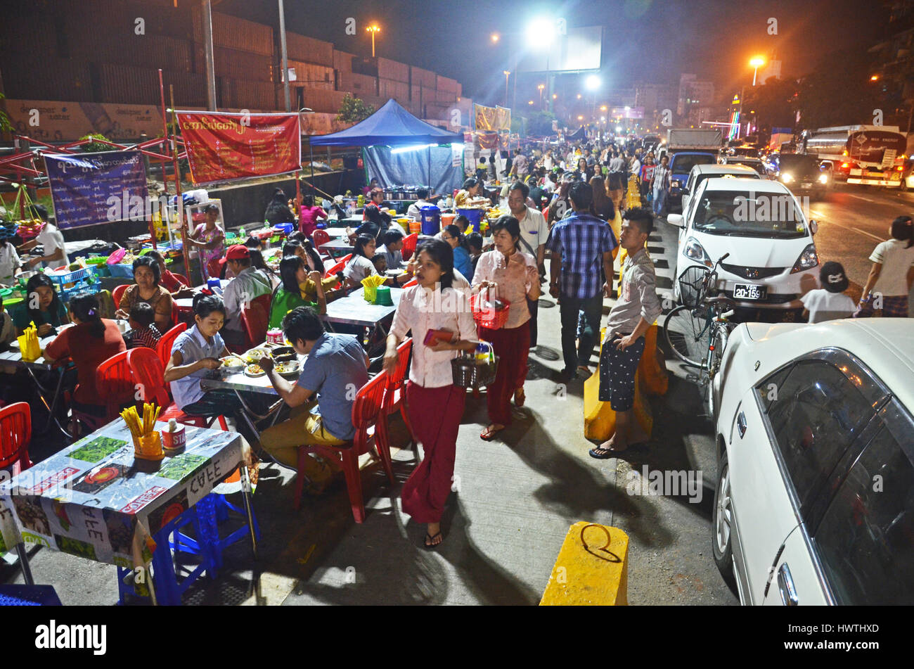 Patrons eat at the new night market in Yangon, Myanmar Stock Photo - Alamy