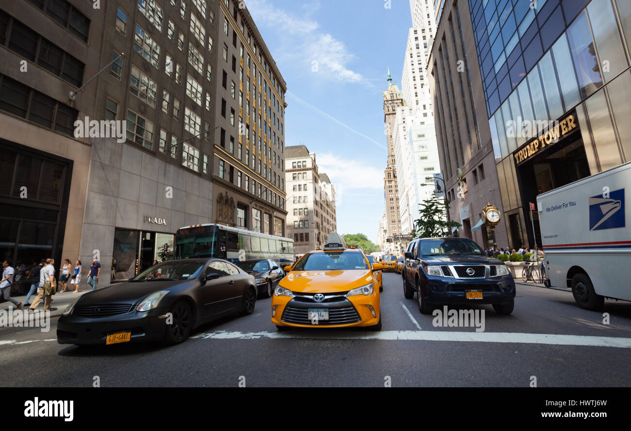 New York City, Usa - July 09, 2015: Yellow cabs and cars in Manhattan ...