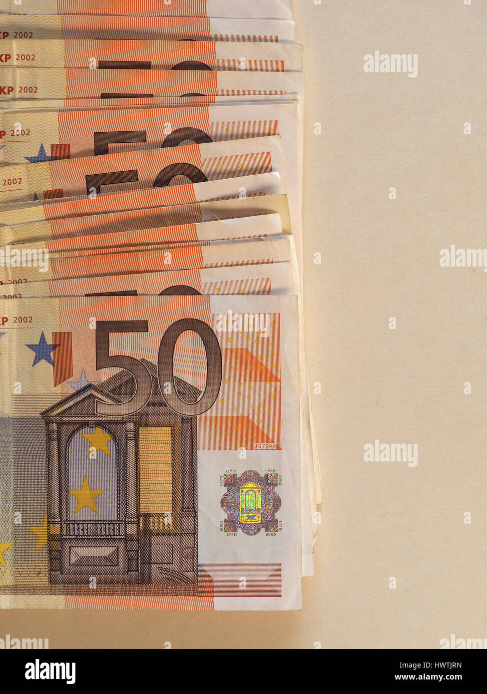 Euro (EUR) banknotes, currency of European Union (EU) with copy space ...