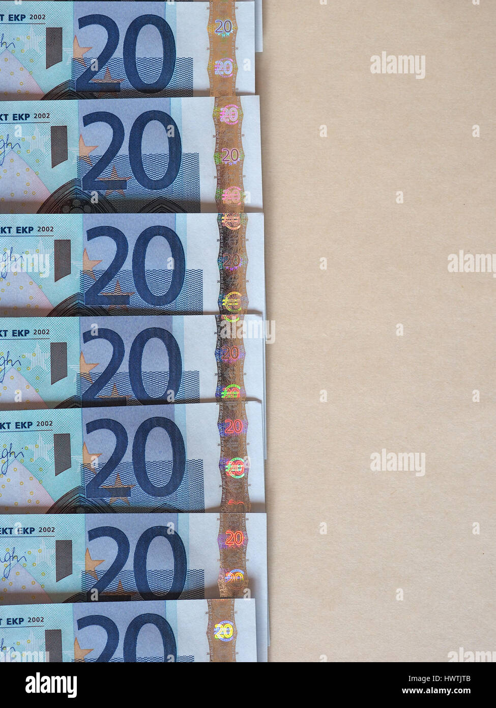 Euro (EUR) banknotes, currency of European Union (EU) with copy space ...