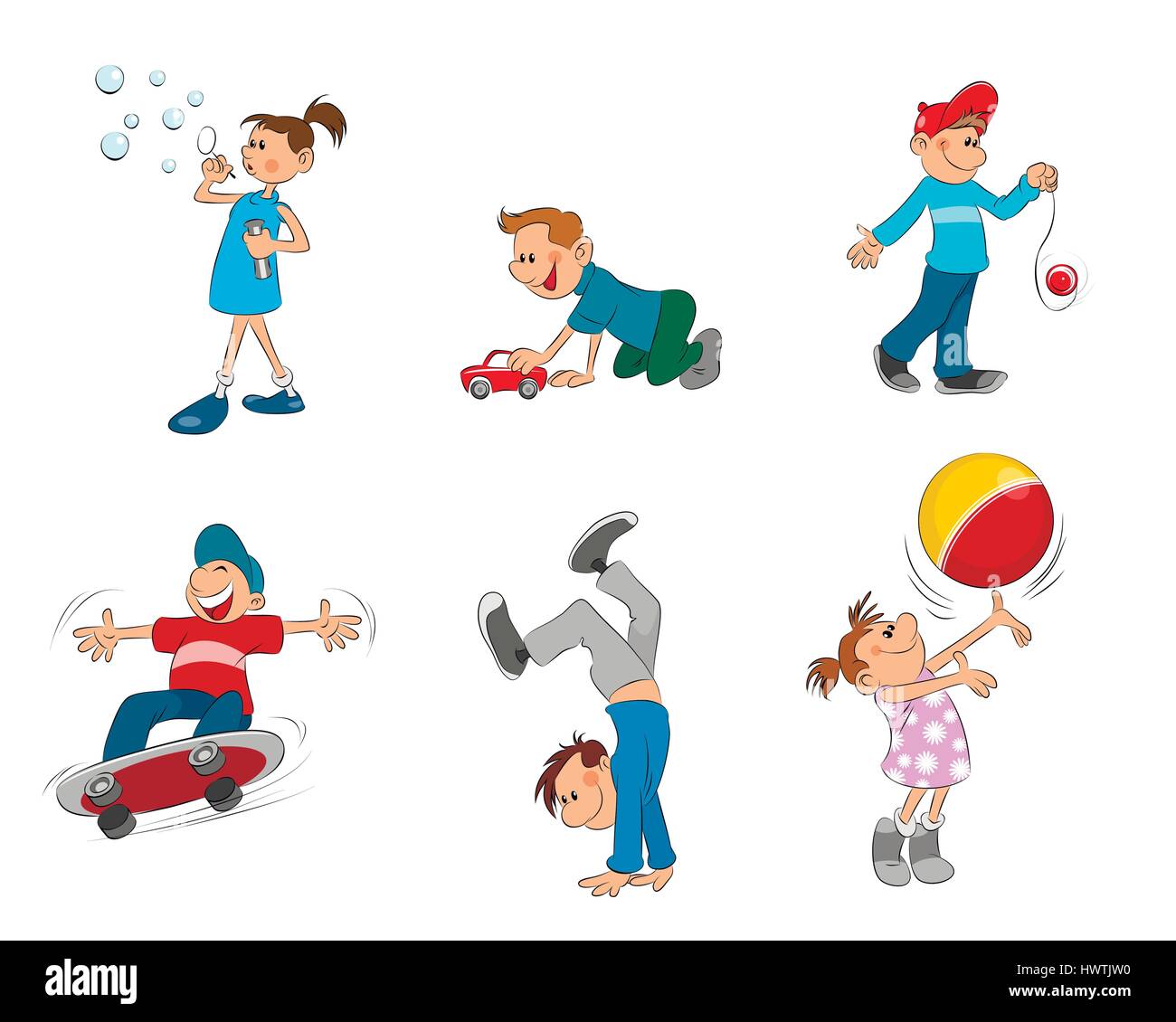 vector illustration of a six playing kids Stock Vector Image & Art - Alamy