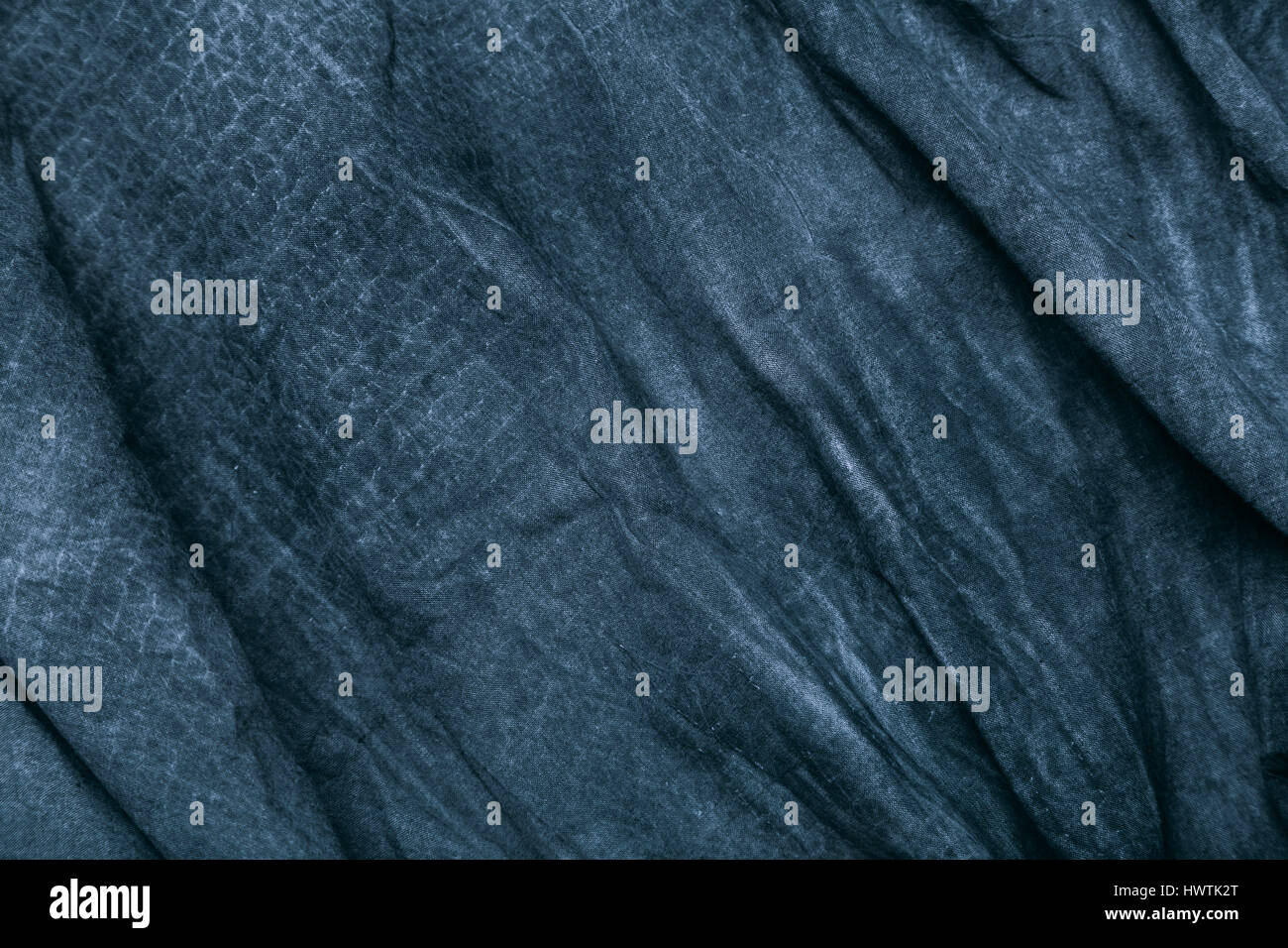 Texture of dark blue crumpled cotton, abstract textile background with ...