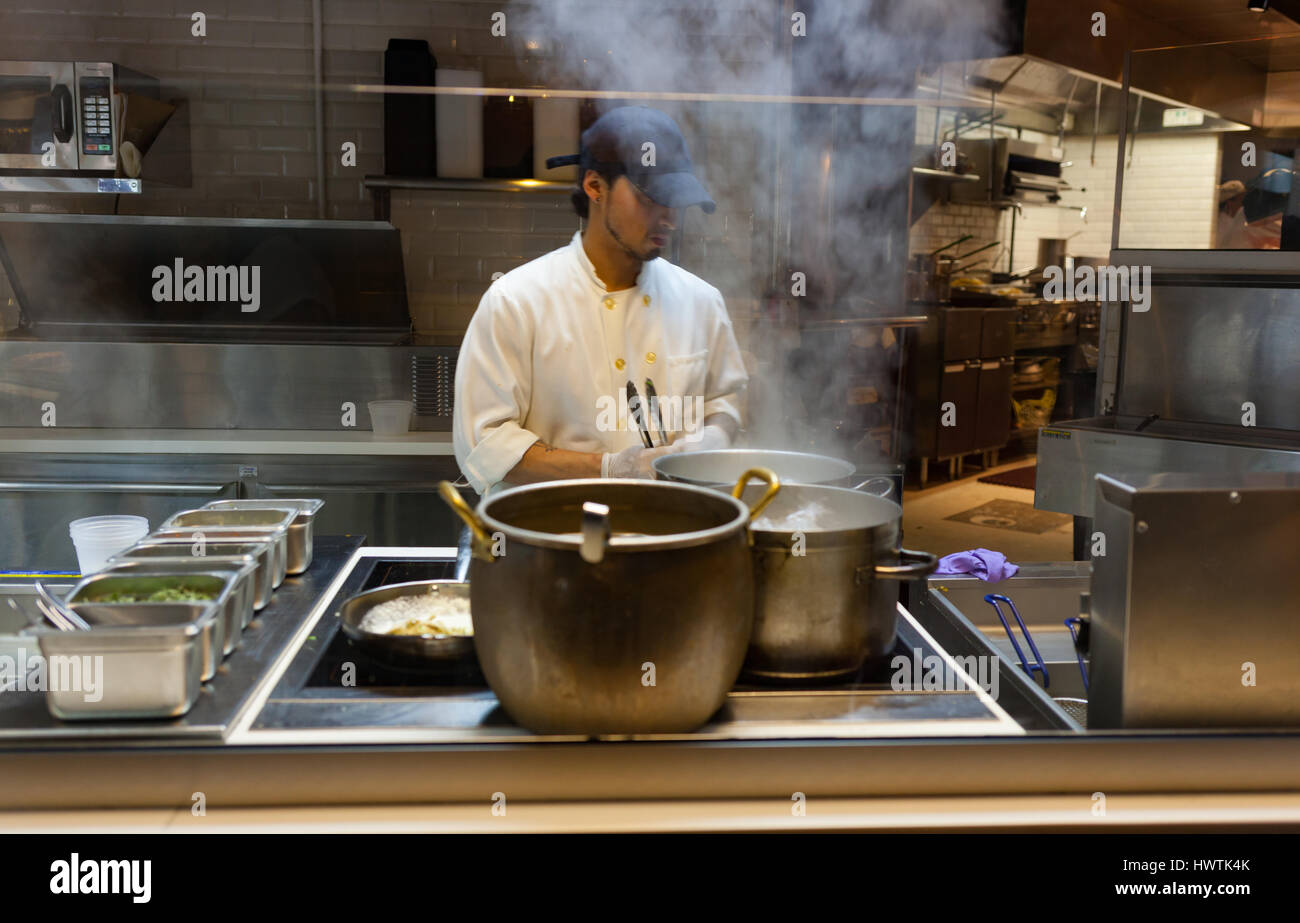 New York City, Usa - July 11, 2015: Chef cooking pasta in the ...