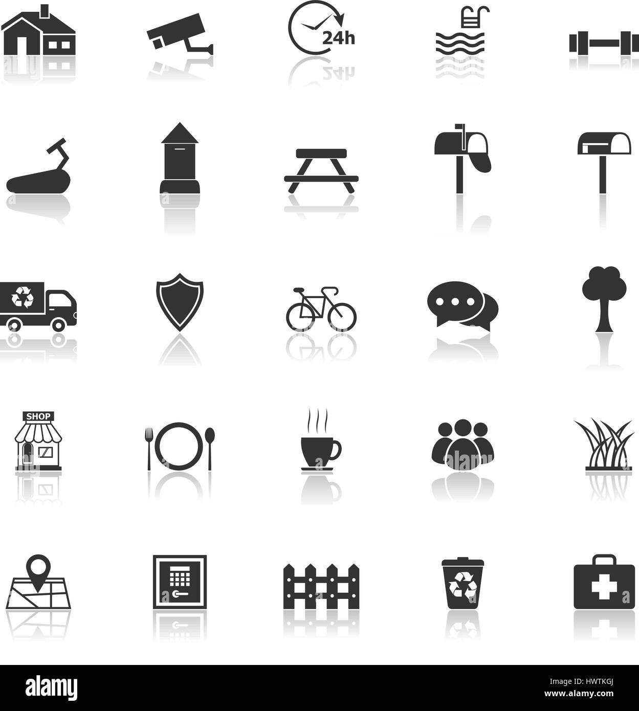 Village icons with reflect on white background, stock vector Stock ...