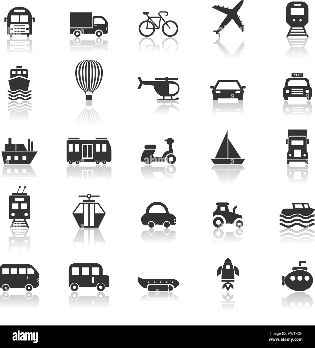 Transportation icons with reflect on white background, stock vector ...
