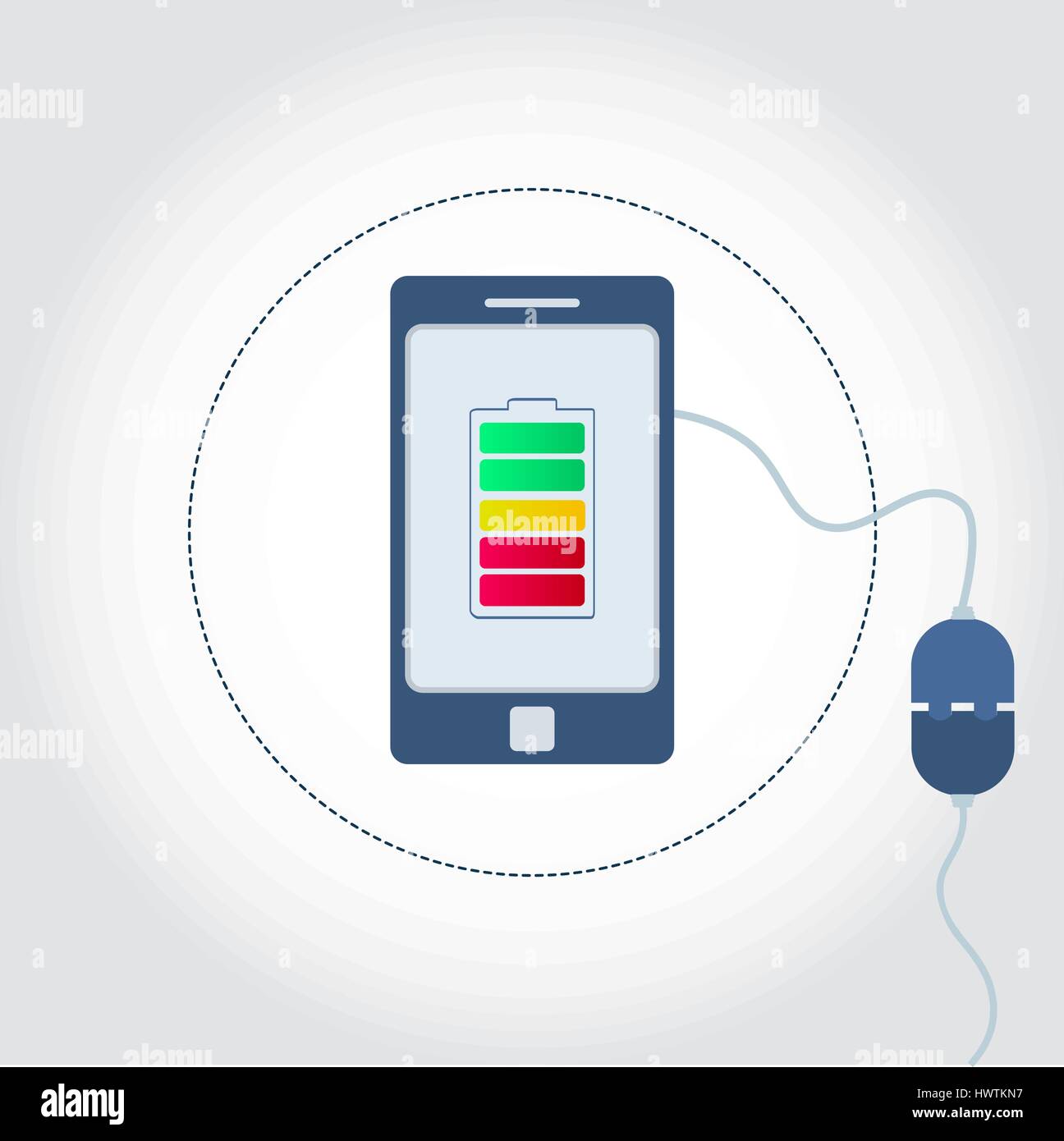 Phone with a plug plugged in and battery symbol on monitor showing ...