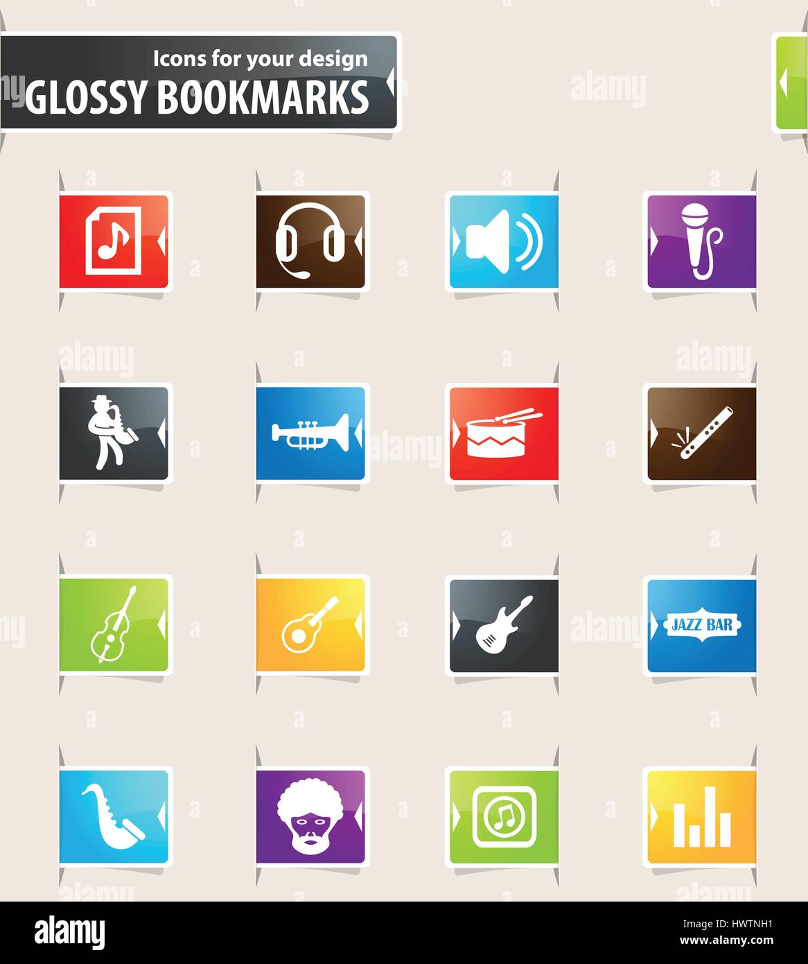Jazz and Blues music icons for your design glossy bookmarks Stock ...