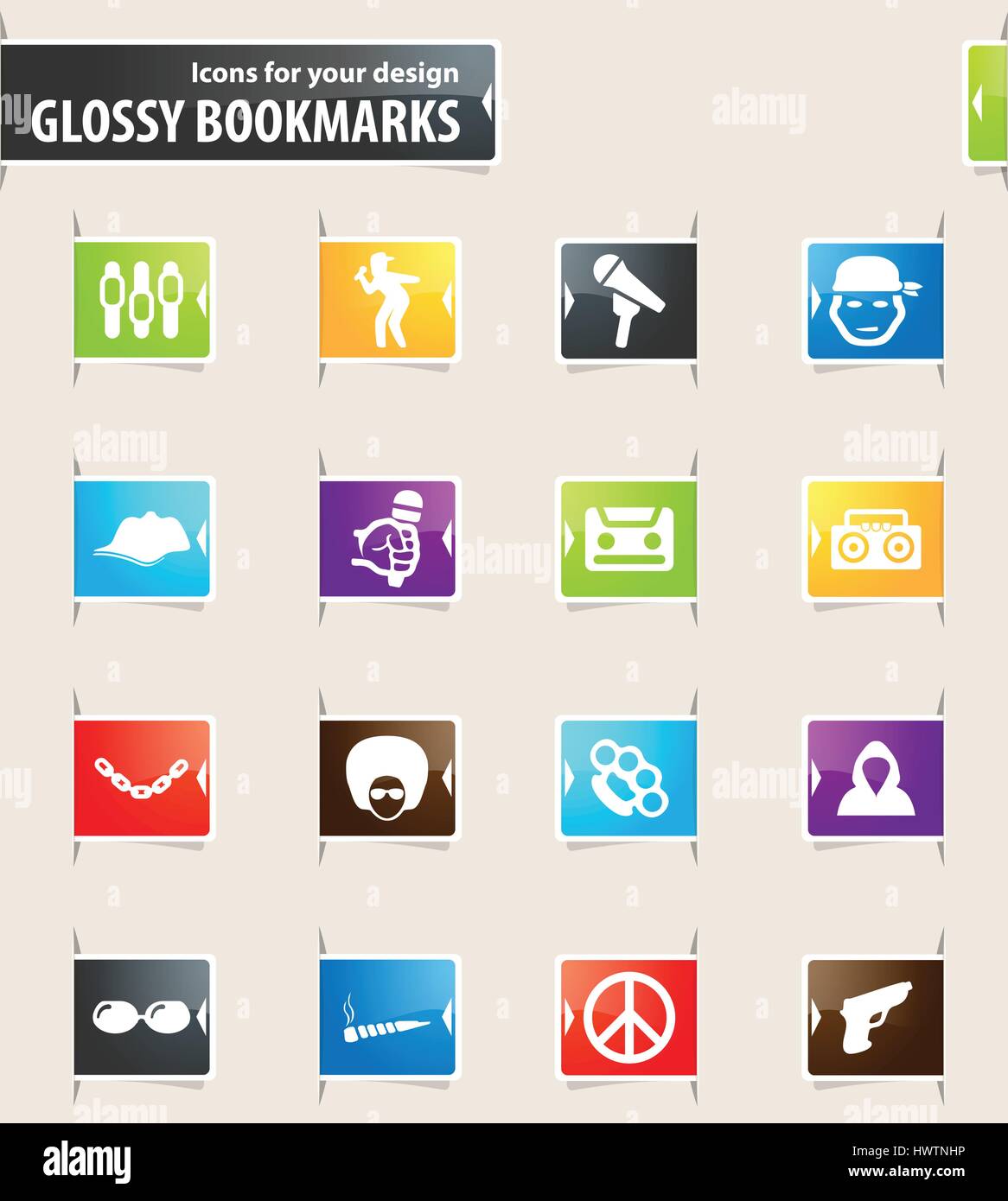 Rap hip hop music icons for your design glossy bookmarks Stock Vector ...