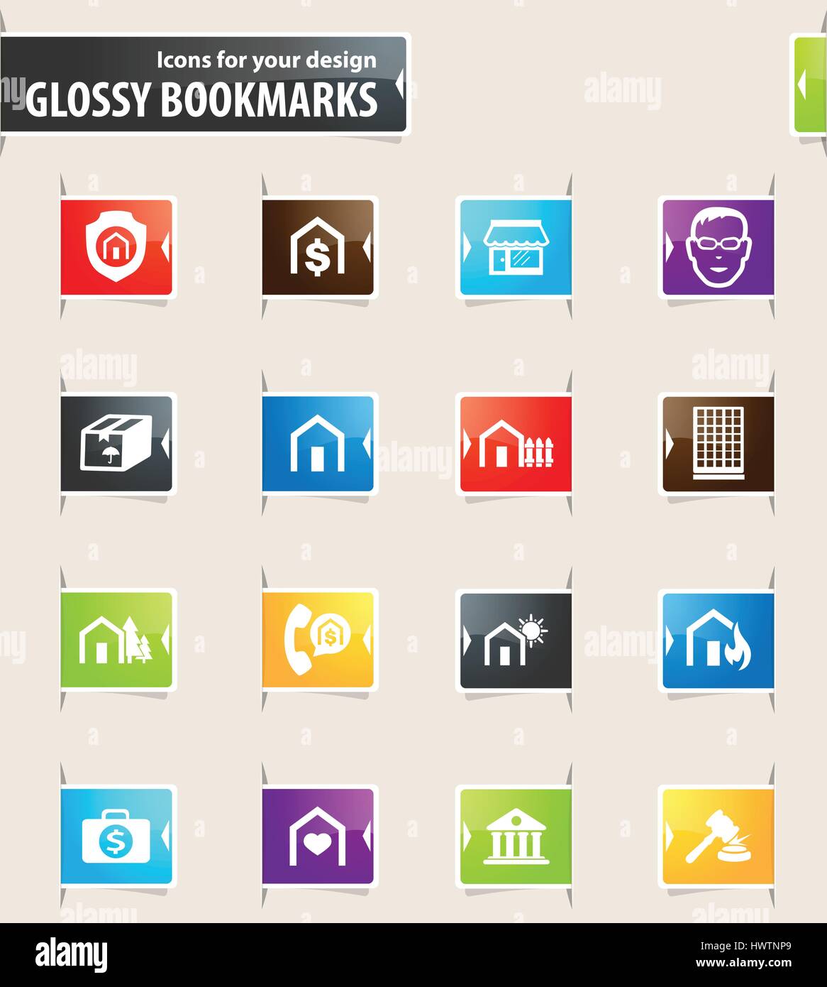 Real estate icons for your design glossy bookmarks Stock Vector Image ...