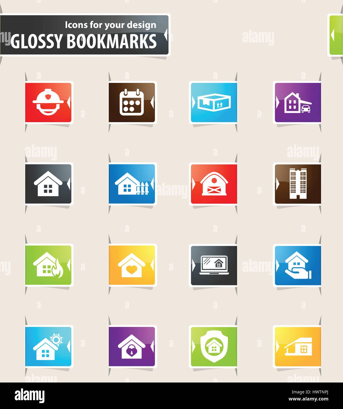 Real estate icons for your design glossy bookmarks Stock Vector Image ...