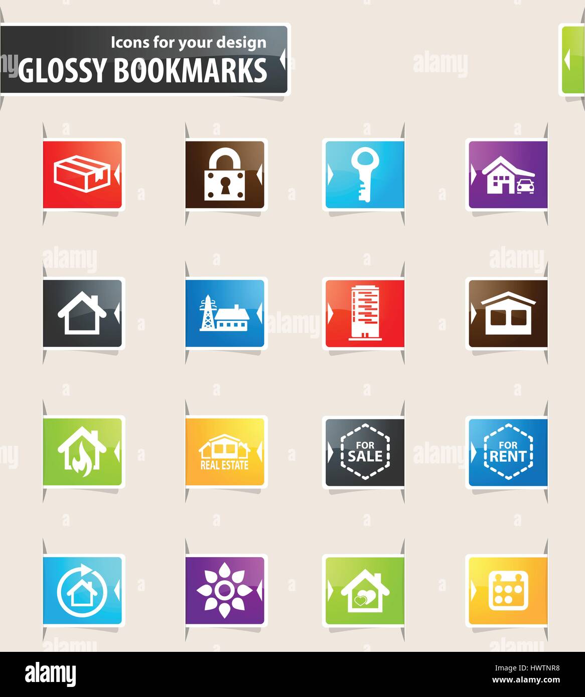 Real estate icons for your design glossy bookmarks Stock Vector Image ...