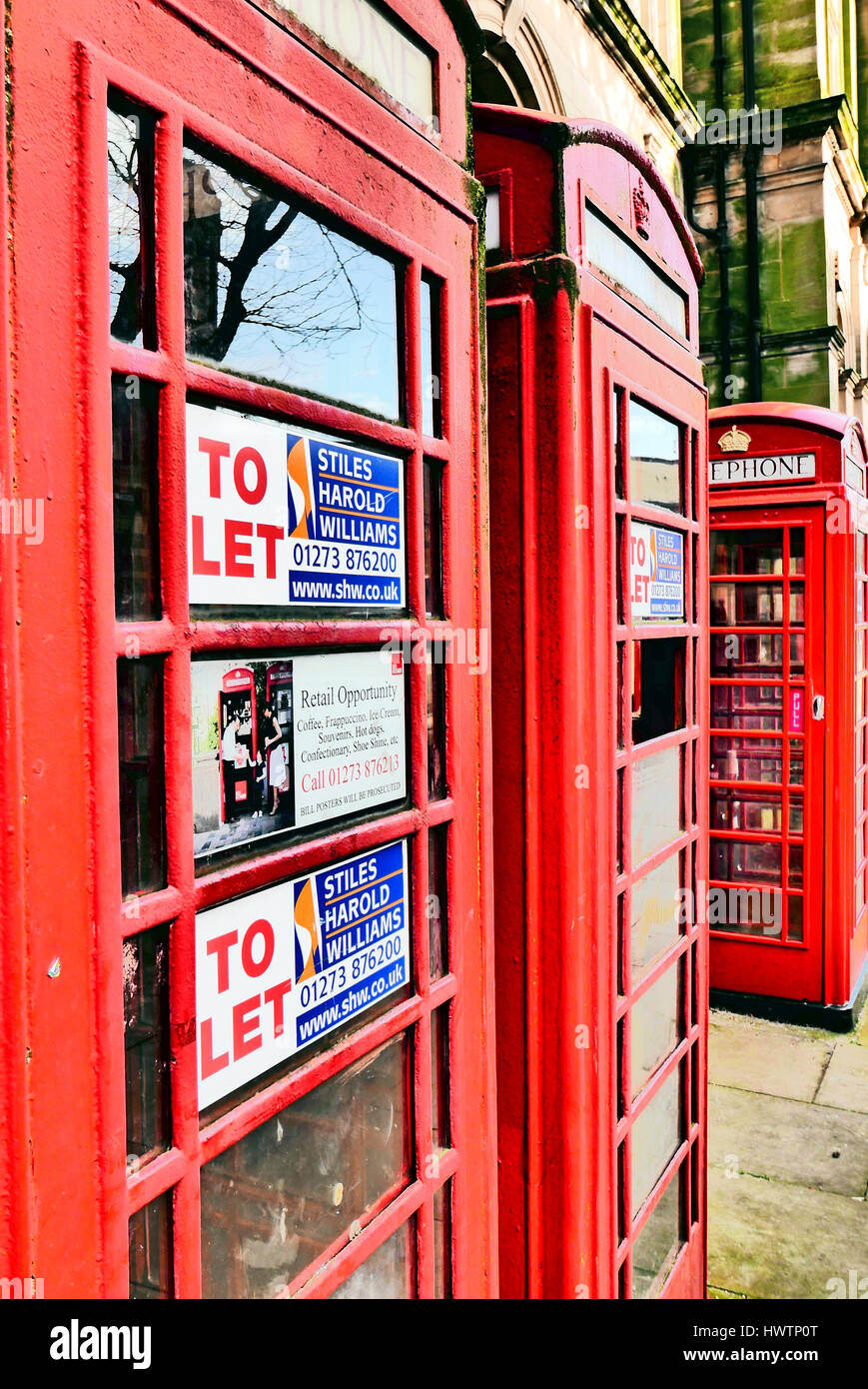 Row of red telephone boxes in Preston city centre available for let ...