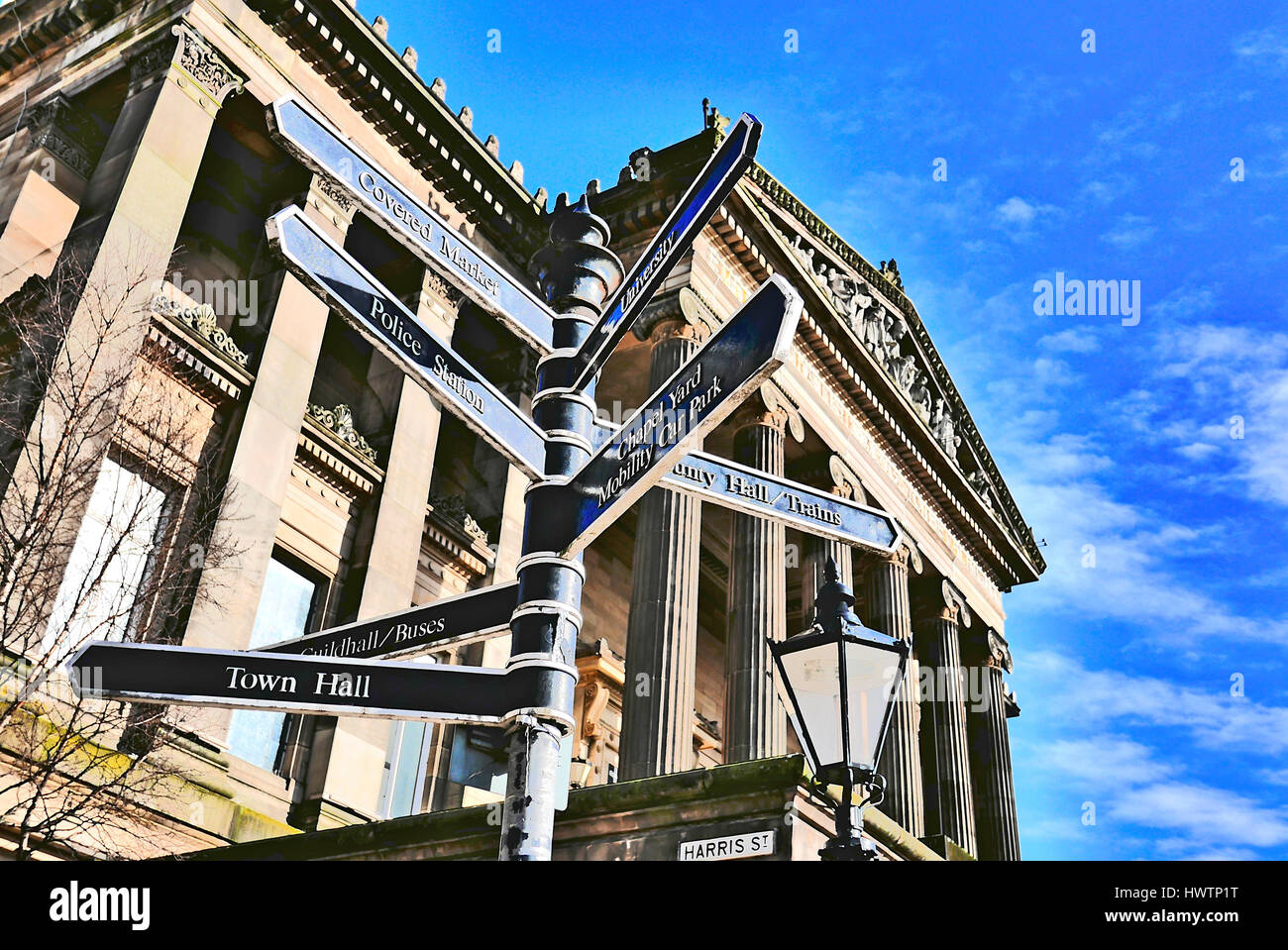 Tourist direction sign in front of The Harris museum and art gallery ...