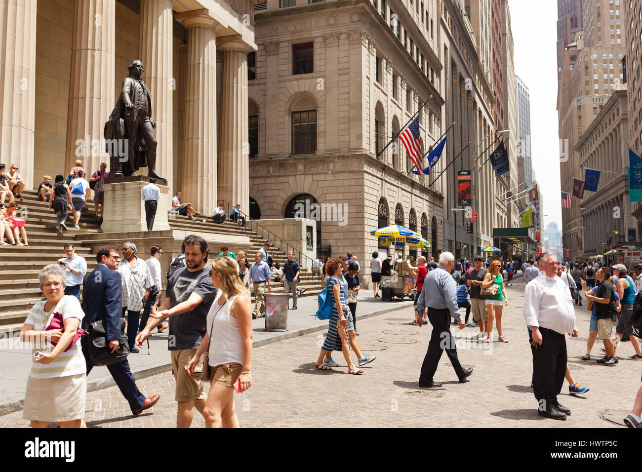 New York City, Usa - July 08, 2015: The intersection of Wall Street and ...