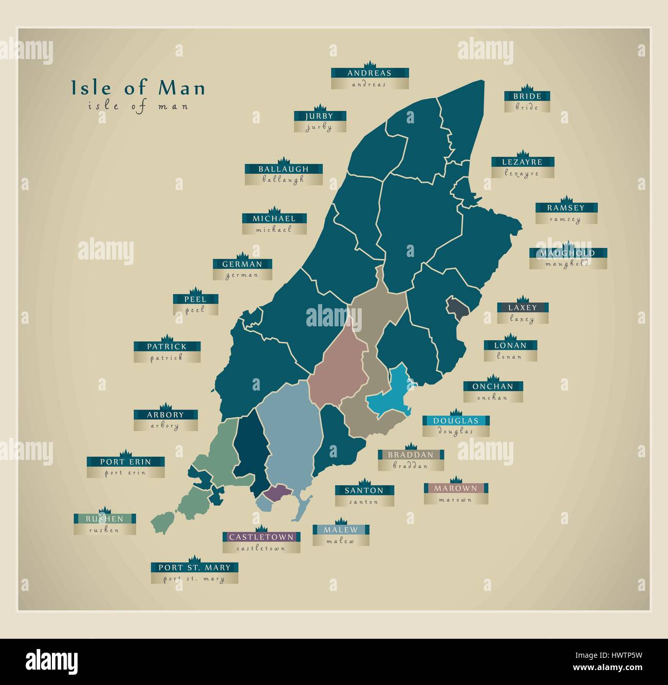 Modern Map - Isle of Man with detailed regions IM Stock Vector Image ...