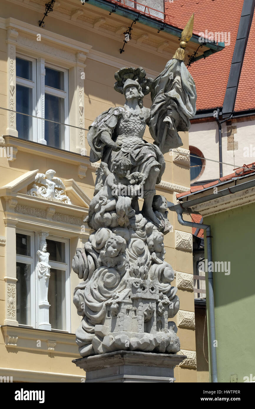 Saint Florian statue on the central square in Ptuj, town on the Drava ...
