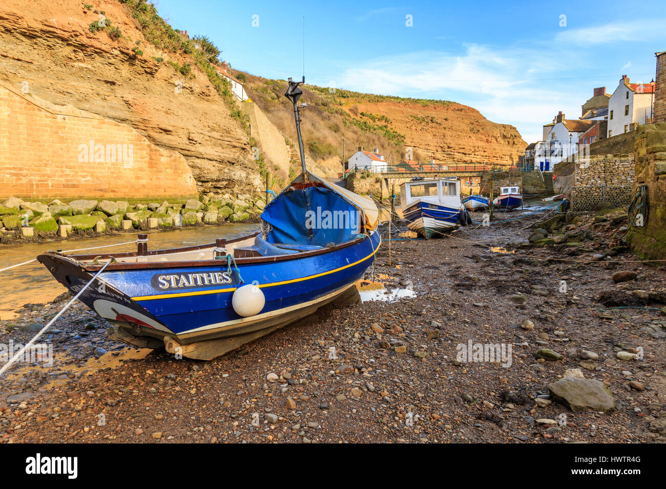 STAITHES, ENGLAND - MARCH 1: HDR image of beached fishing boat in ...