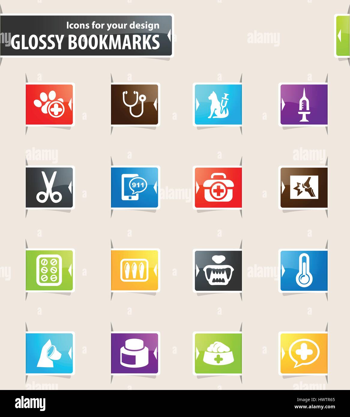 Veterinary clinic icons for your design glossy bookmarks Stock Vector ...