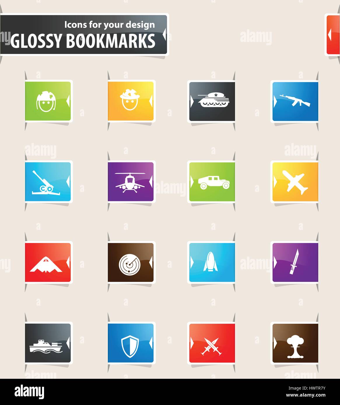 Military and war vector bookmark icons for your design Stock Vector ...