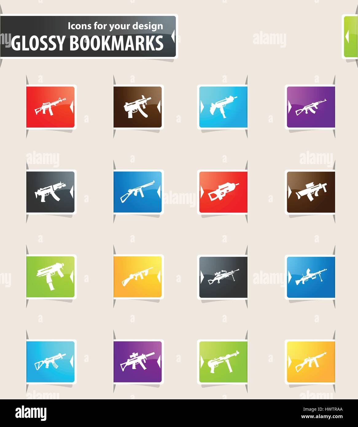 Hand weapons icons for your design glossy bookmarks Stock Vector Image ...