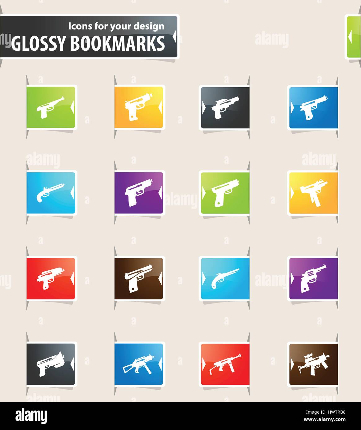 Hand weapons icons for your design glossy bookmarks Stock Vector Image ...