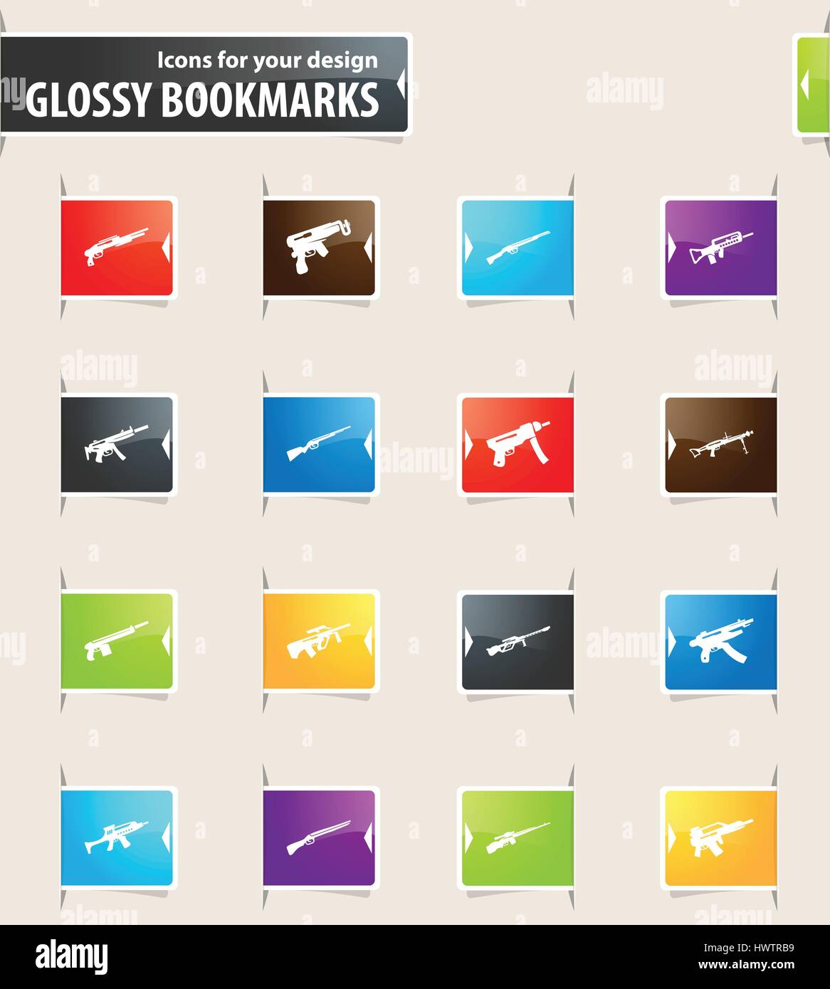 Hand weapons icons for your design glossy bookmarks Stock Vector Image ...