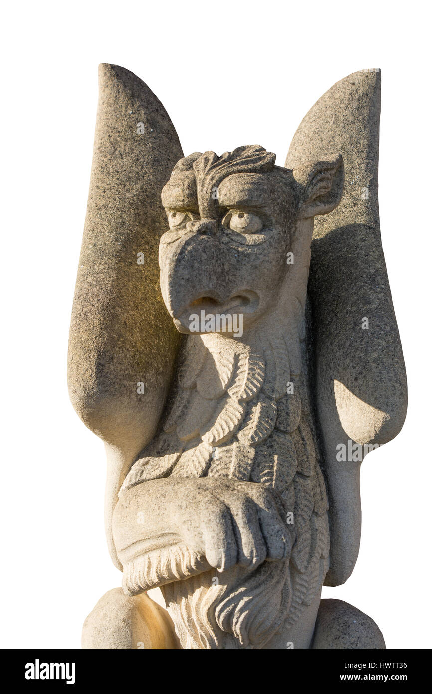 Statue / Sculpture of mythological creature a Griffin on white ...