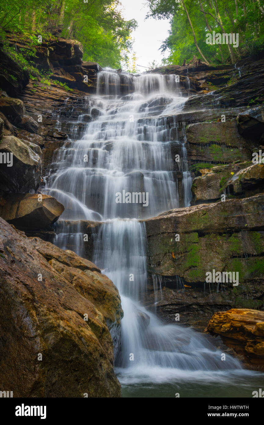 The falls on lower Butcher Branch cascade off the vertical rock wall ...