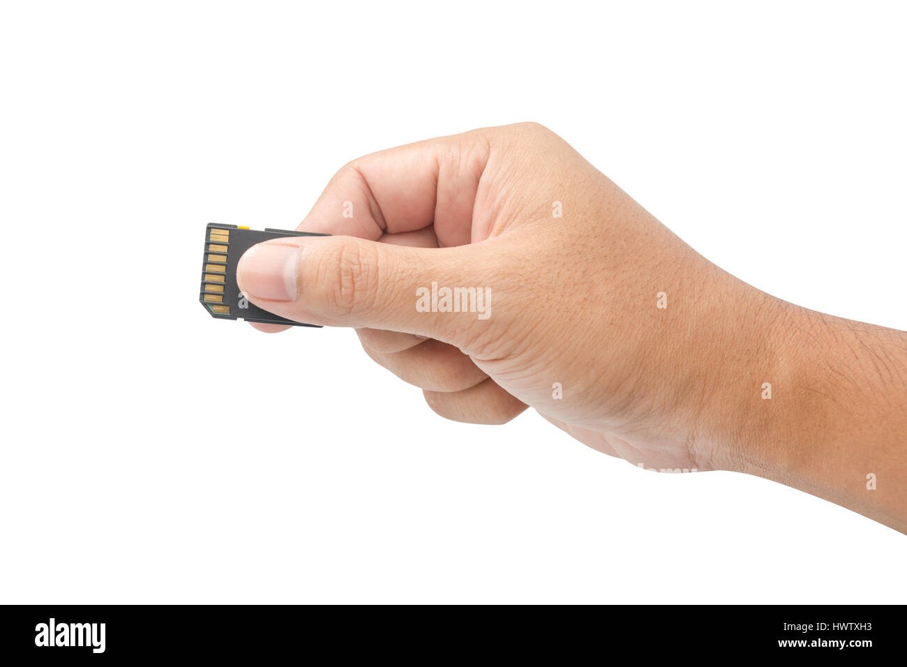 Hand with sd card isolated on white background with clipping path Stock ...