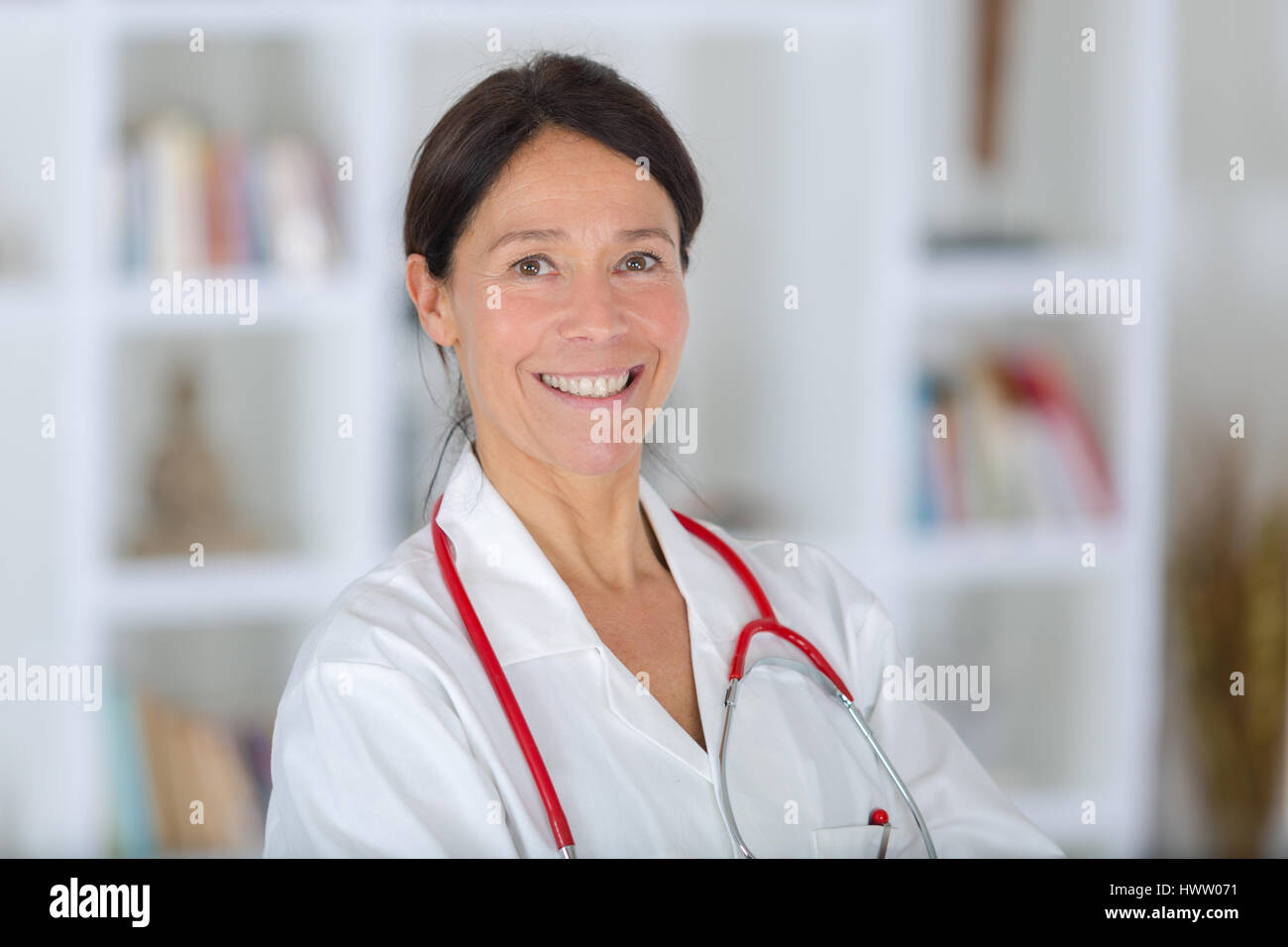 beautiful female doctor in white clothes the background hospital Stock ...