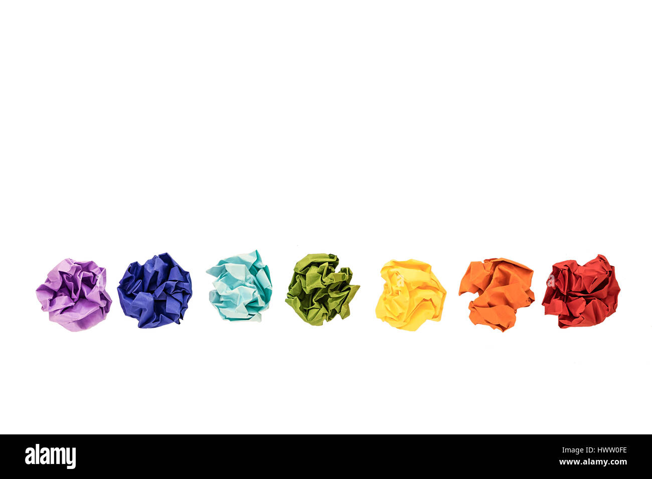 Crumpled colorful paper balls isolated on white. Colors of rainbow ...