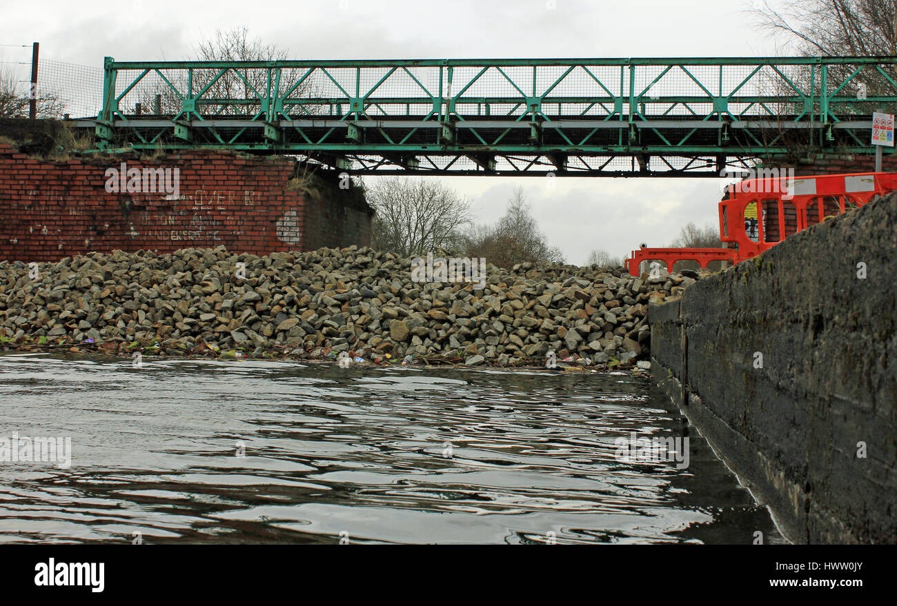 A temporary road way has been constructed by filling in the Bridgewater ...