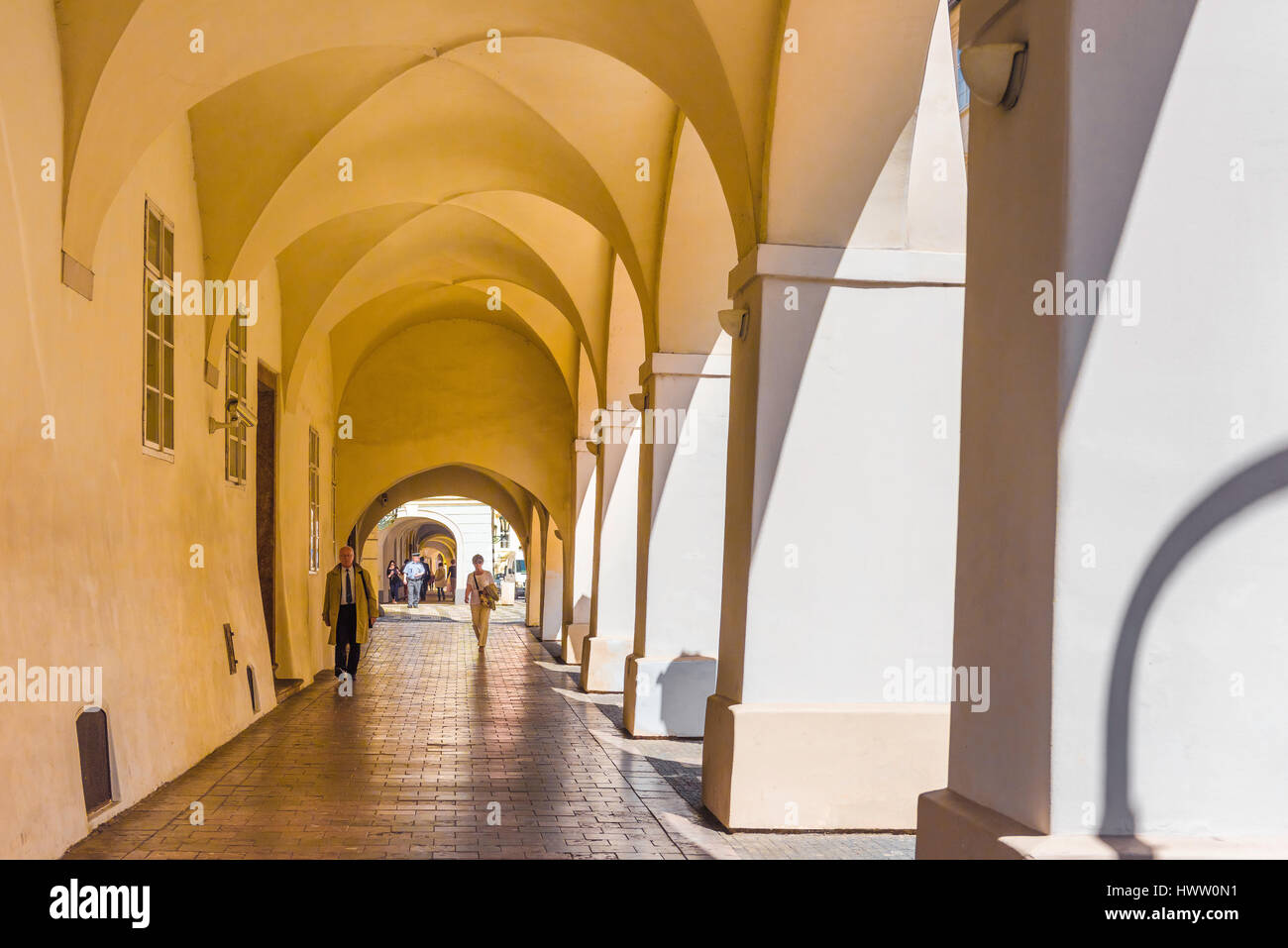 Prague old town arcade, view of a typical arcade in the historic old ...