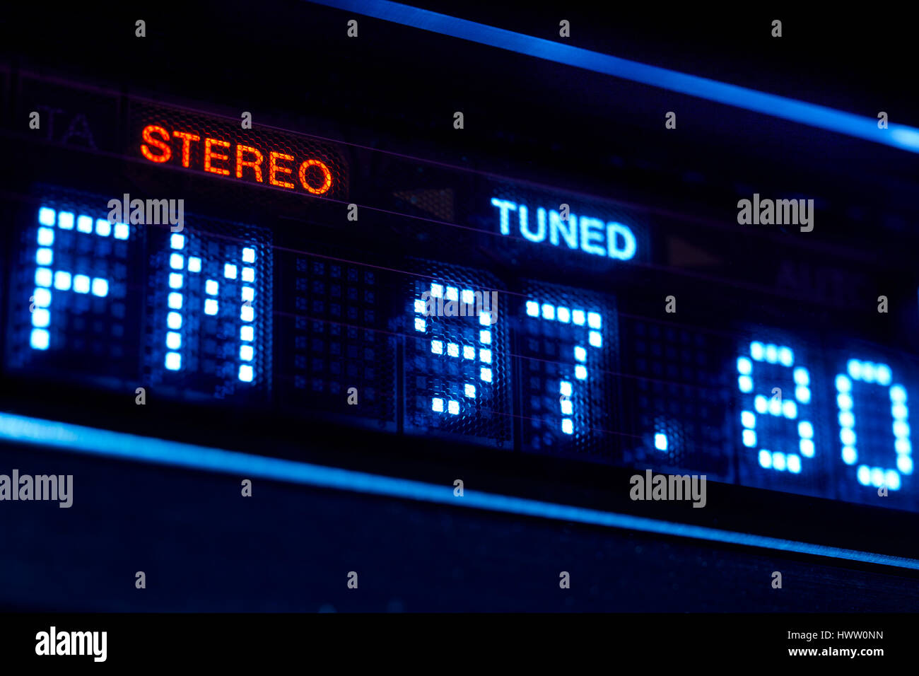 FM tuner radio display. Stereo digital frequency station tuned ...