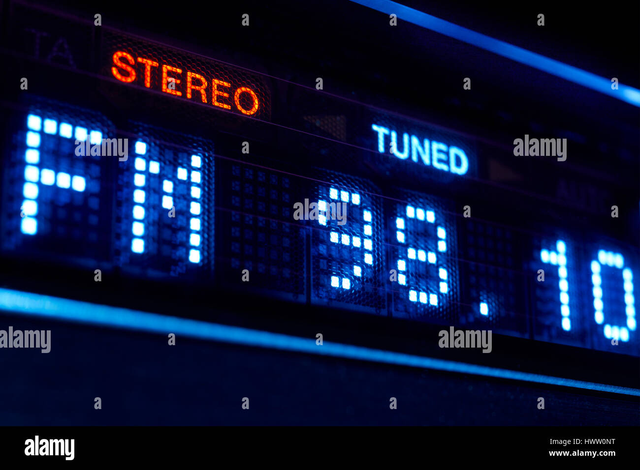 FM tuner radio display. Stereo digital frequency station tuned ...